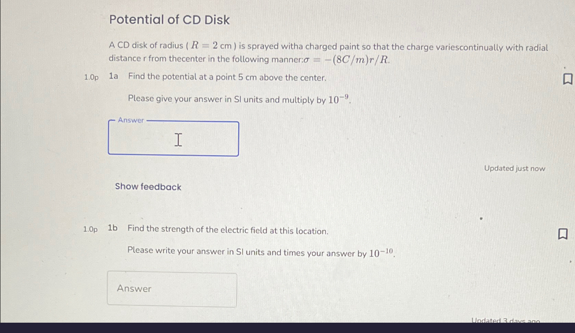 Potential of CD DiskA CD disk of radius ( R=2cm ) ﻿is | Chegg.com