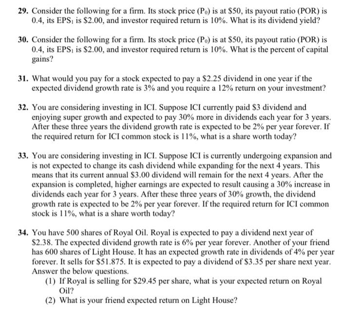 stock valuation question | Chegg.com