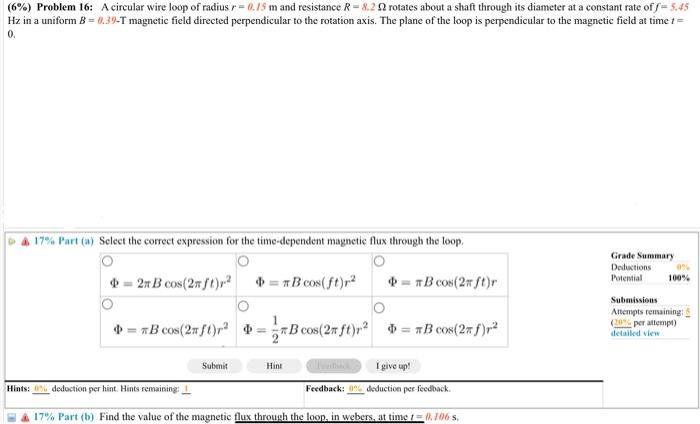 Solved (6\%) Problem 16: A circular wire loop of radius | Chegg.com