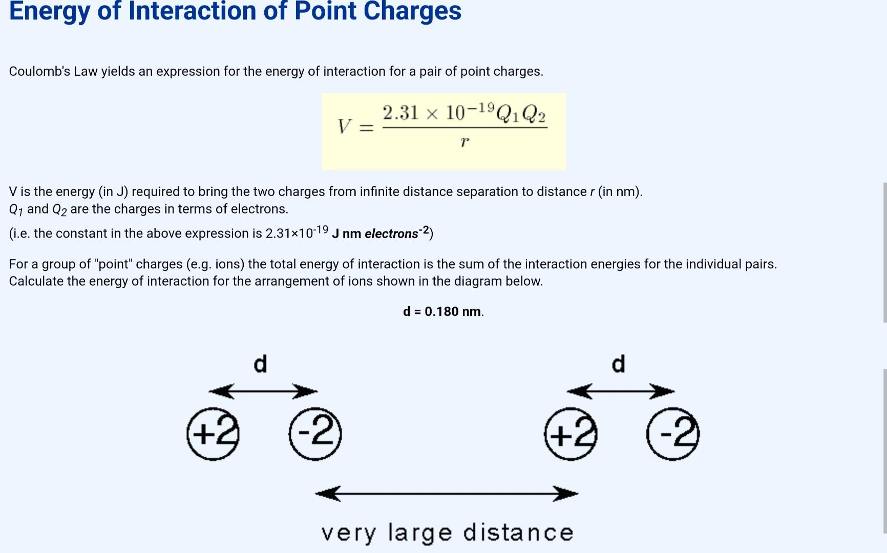 Energy of Interaction of Point Charges Coulomb's Law | Chegg.com