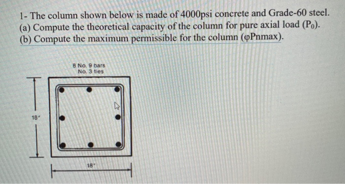 Solved 1- The column shown below is made of 4000psi concrete | Chegg.com