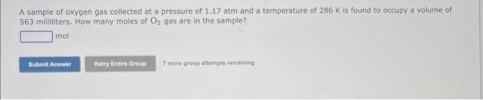 Solved A sample of methane gas collected at a pressure of | Chegg.com