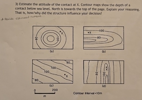 Solved Estimate the attitude of the contact at x. ﻿Contour | Chegg.com
