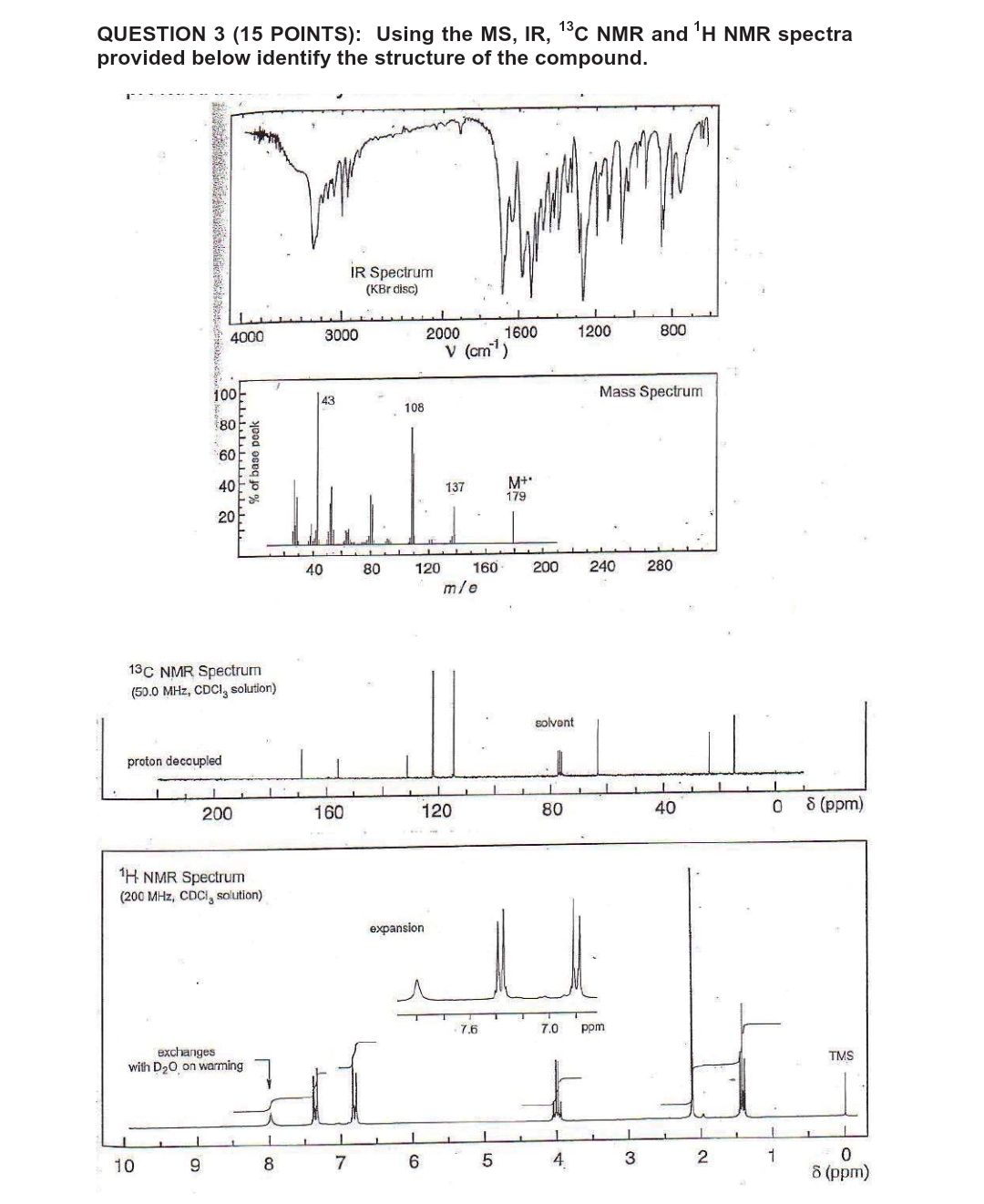 Solved by an EXPERT QUESTION 3 (15 ﻿POINTS): Using the MS, ﻿IR, ?13C ﻿NMR | Chegg.com