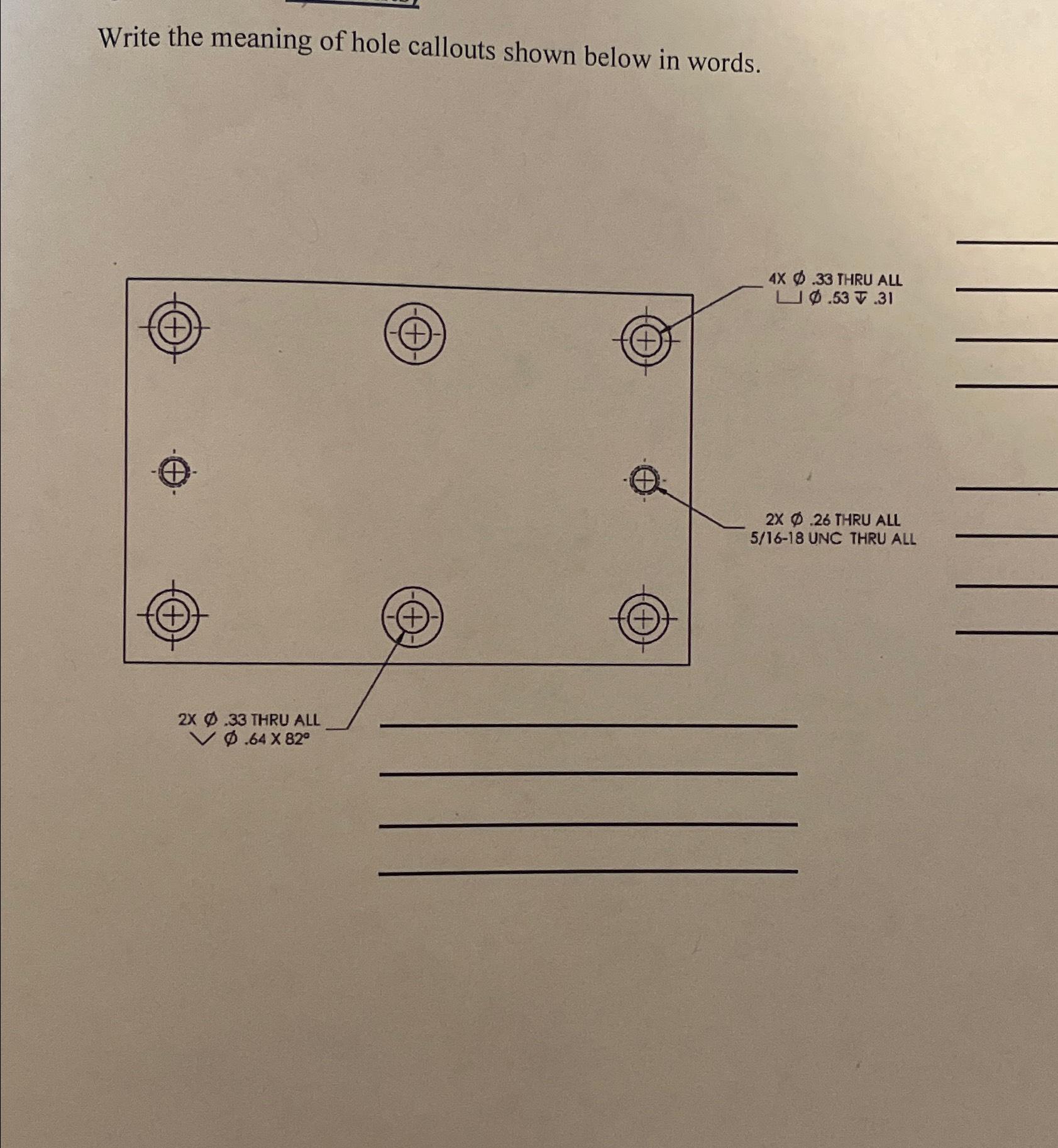 Solved Write the meaning of hole callouts shown below in | Chegg.com