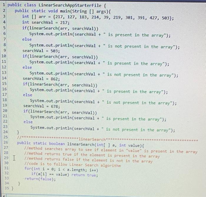 Solved PROBLEMI Linear Search Write a Java program that | Chegg.com