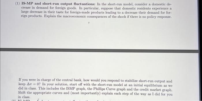Solved (1) IS-MP and short-run output fluctuations: In the | Chegg.com