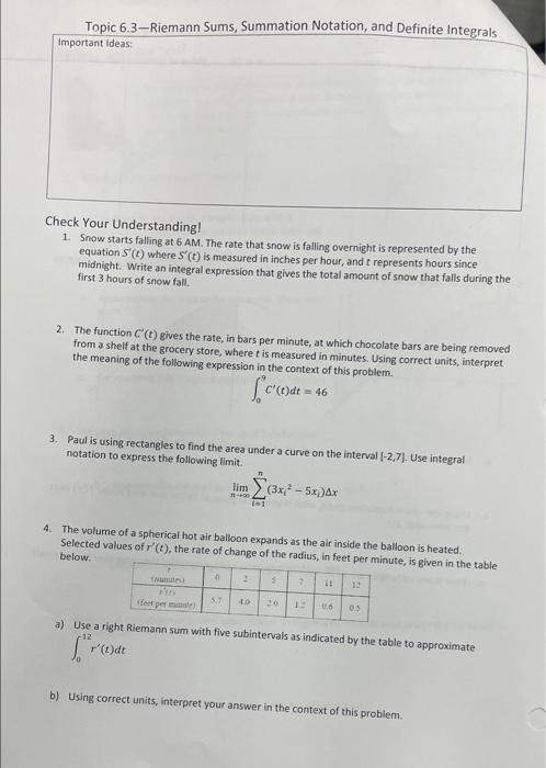 Solved Topic 6.3-Riemann Sums, Summation Notation, and | Chegg.com
