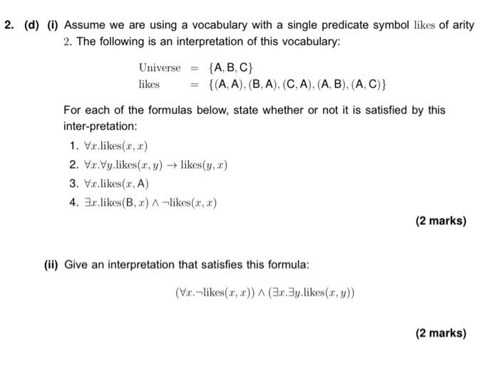 Solved 2. (d) (i) Assume we are using a vocabulary with a | Chegg.com