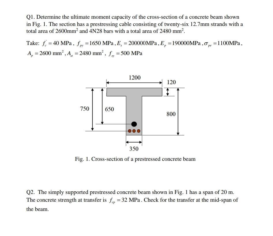 Solved Q1. Determine the ultimate moment capacity of the | Chegg.com