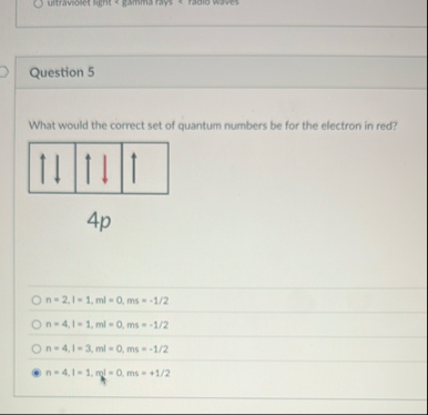 Solved Question 5What would the correct set of quantum | Chegg.com