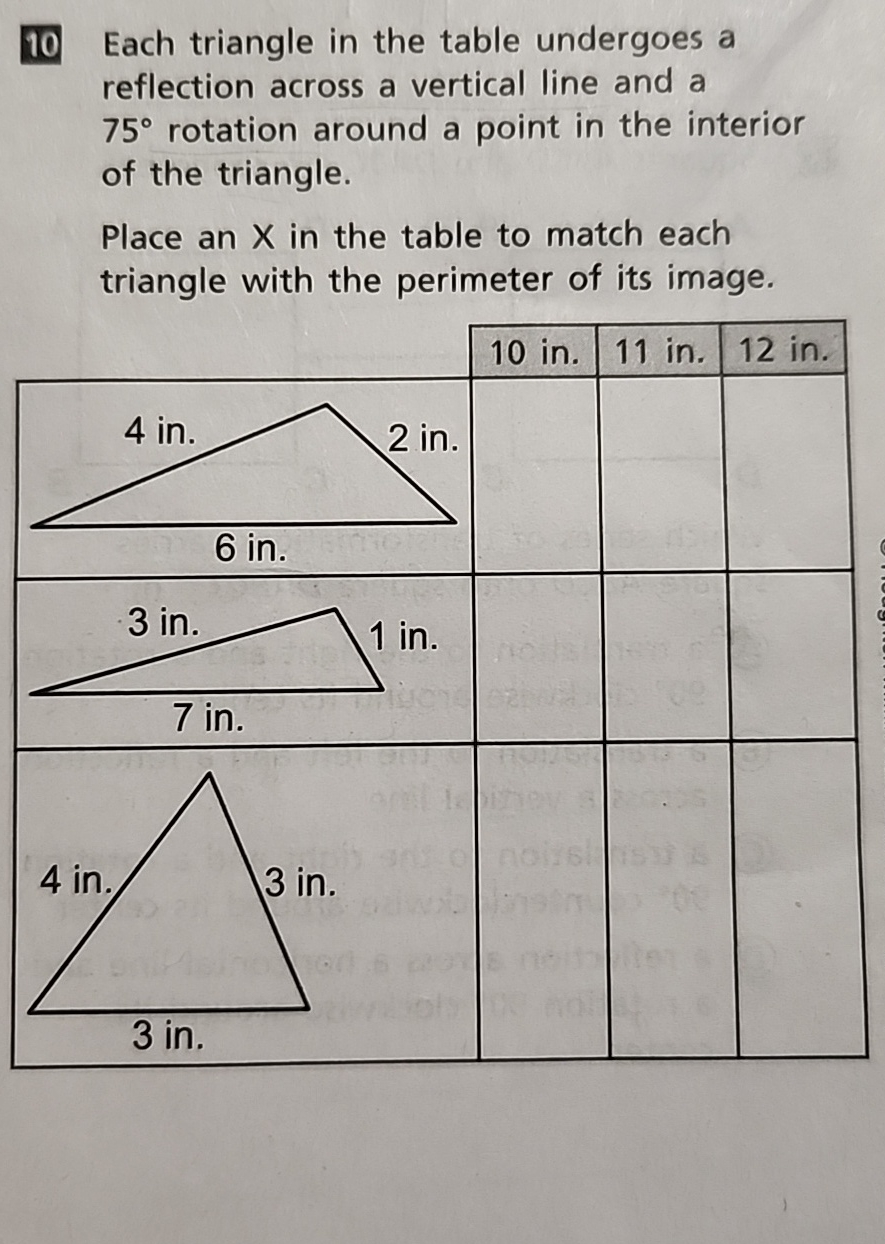 Solved 10 ﻿Each triangle in the table undergoes a reflection | Chegg.com