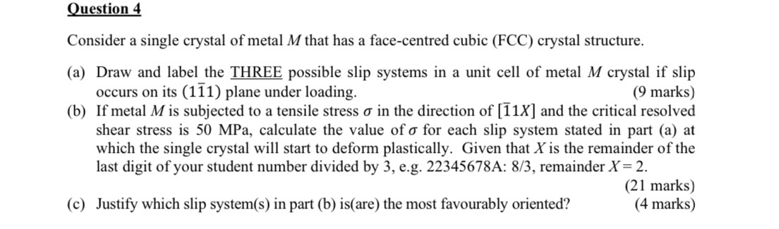 Solved Question 4Consider a single crystal of metal M ﻿that | Chegg.com