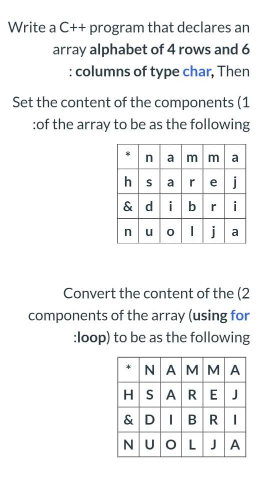 Solved Write A C Program That Declares An Array Alphabet 