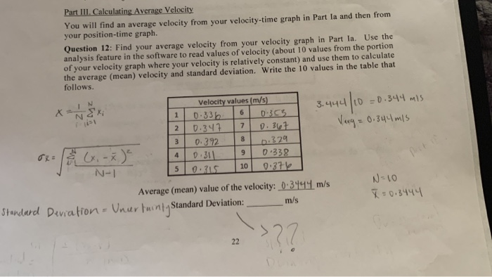 Solved Part III. Calculating Average Velocity You will find | Chegg.com