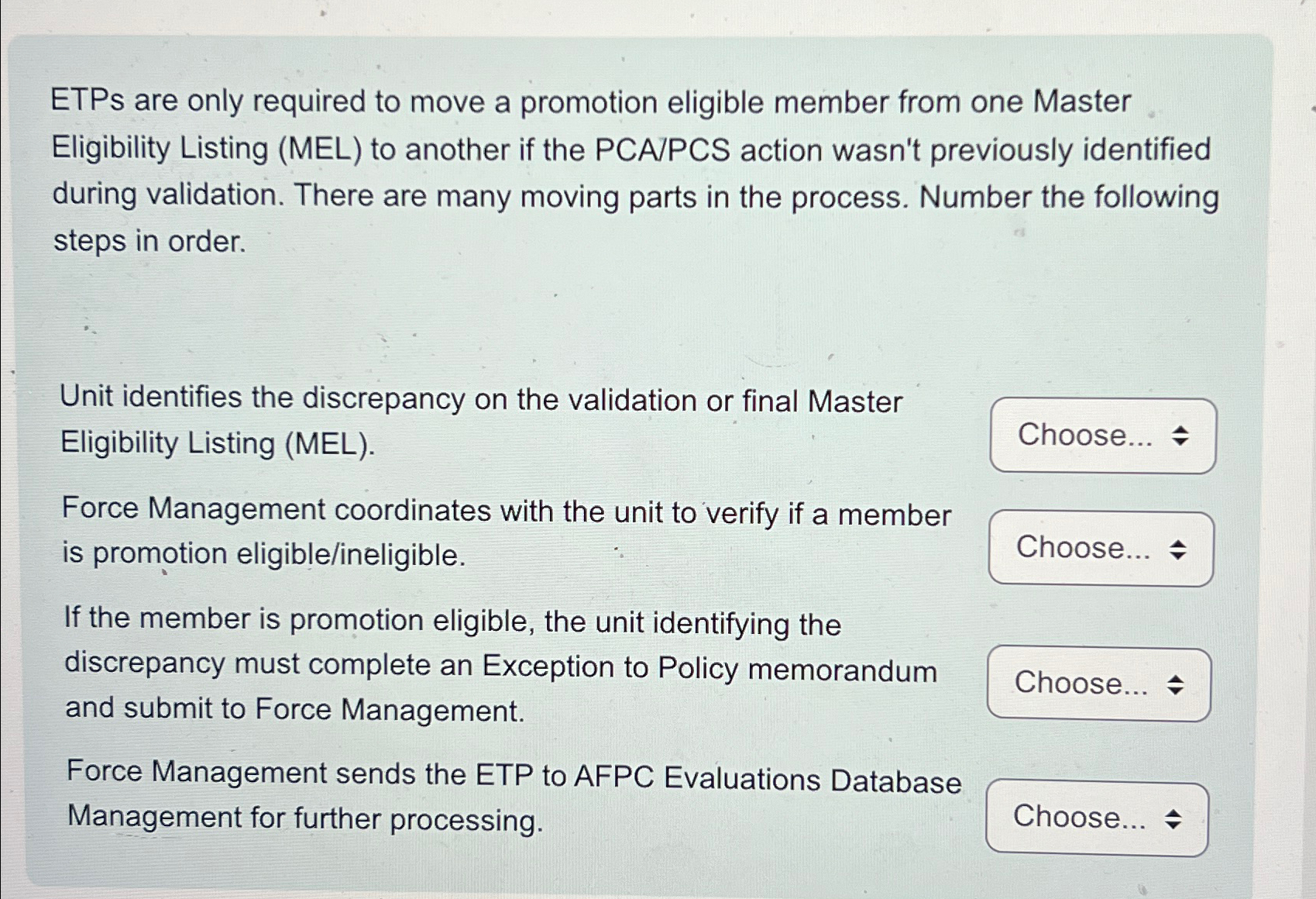 Solved ETPs are only required to move a promotion eligible | Chegg.com