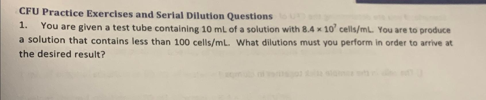 Solved CFU Practice Exercises and Serial Dilution | Chegg.com