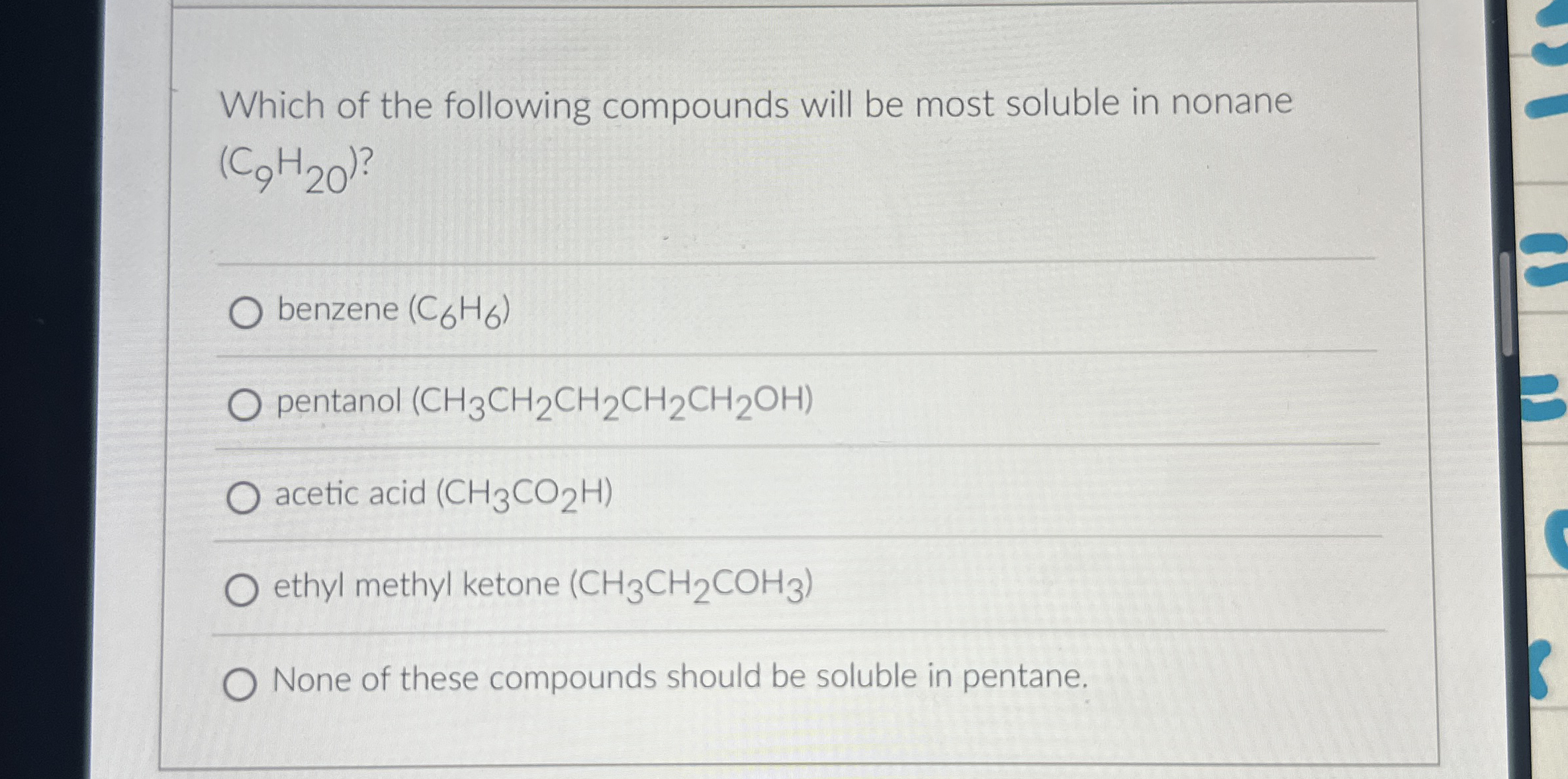 Solved Which of the following compounds will be most soluble | Chegg.com