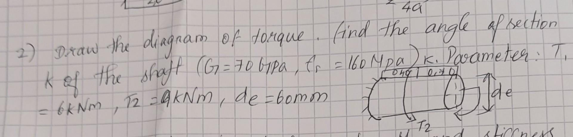 Solved 2) D.raw the diagram of torque. (ind the angle of | Chegg.com