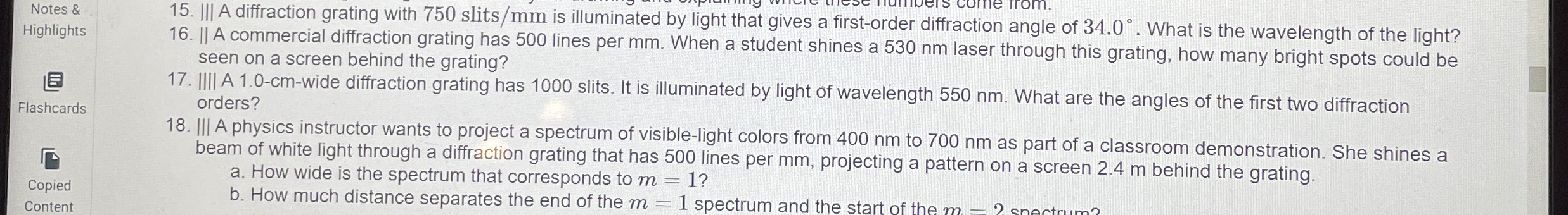 Solved A diffraction grating with 750 ﻿slits ?mm is | Chegg.com
