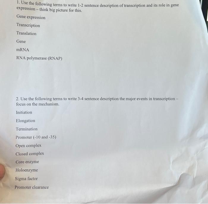 Solved 1. Use the following terms to write 1−2 sentence | Chegg.com