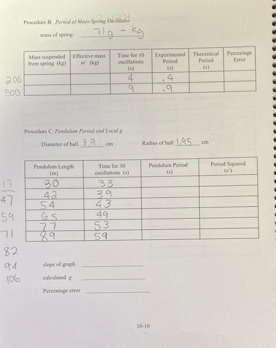 Solved Experiment 10 - Simp KSU Physics Lab Name Lab Day Lab | Chegg.com