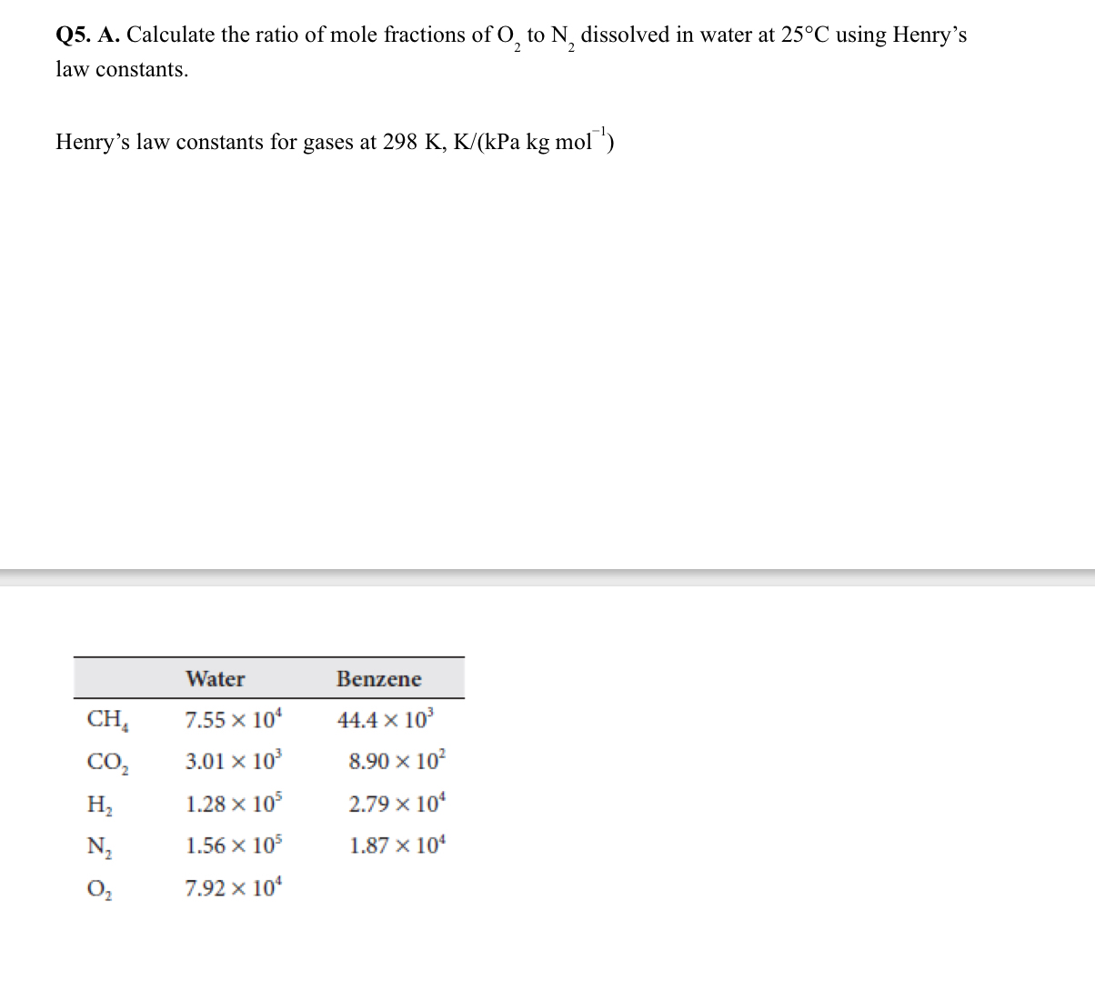 Solved Q5. ﻿A. ﻿Calculate the ratio of mole fractions of O2 | Chegg.com