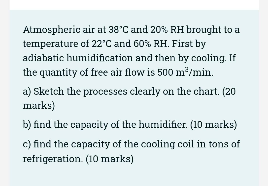 Solved Atmospheric air at 38°C and 20% RH brought to a | Chegg.com
