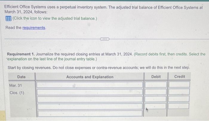 Solved Efficient Office Systems uses a perpetual inventory | Chegg.com