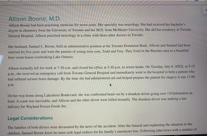 Solved Allison Boone, M.D. Allison Boone had been practising | Chegg.com