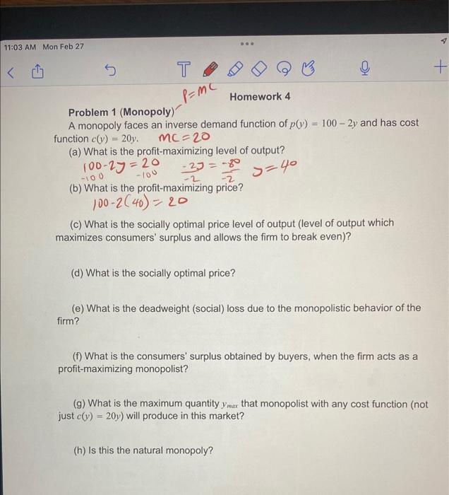 Solved Homework 4 Problem 1 (Monopoly) A monopoly faces an | Chegg.com