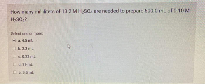 Solved How many milliliters of 13.2 M H2SO4 are needed to | Chegg.com