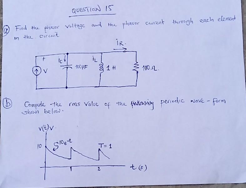 Solved Find the phisor voltage and the phasor current | Chegg.com