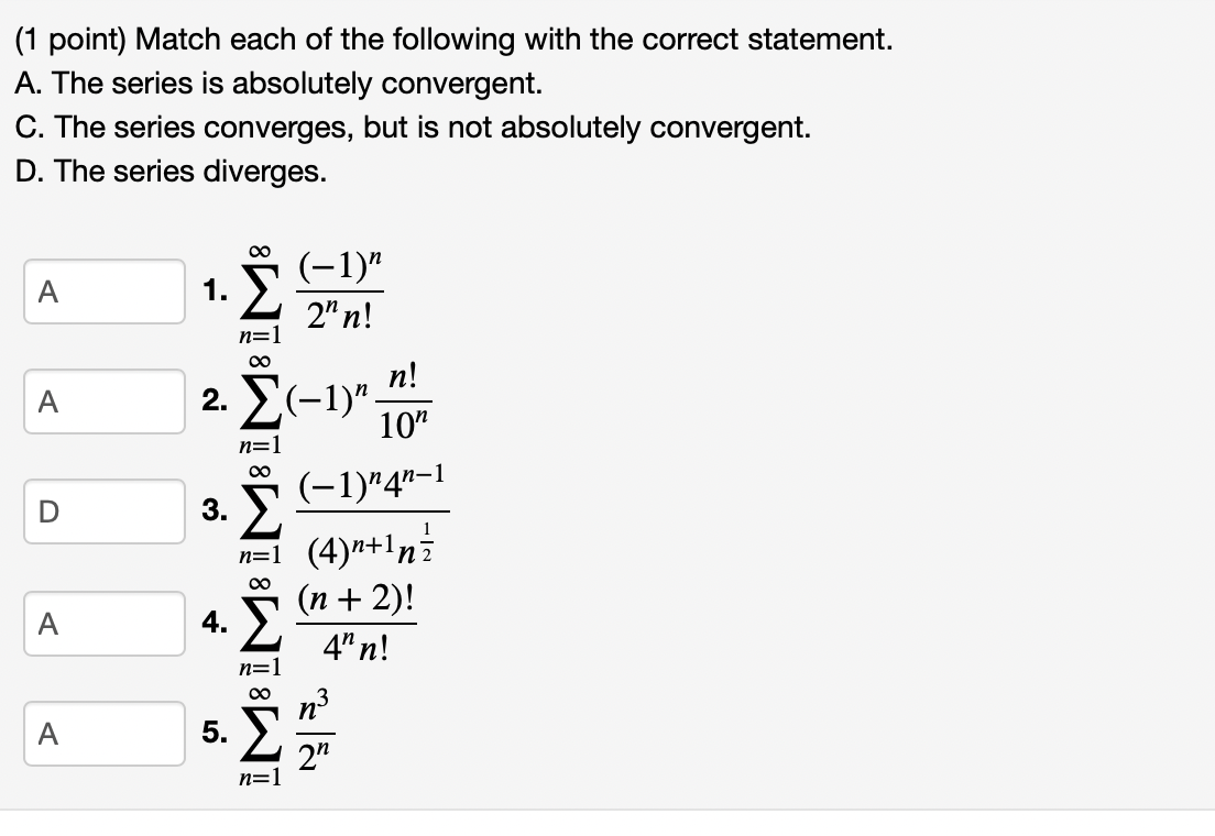 Solved (1 ﻿point) ﻿Match each of the following with the | Chegg.com