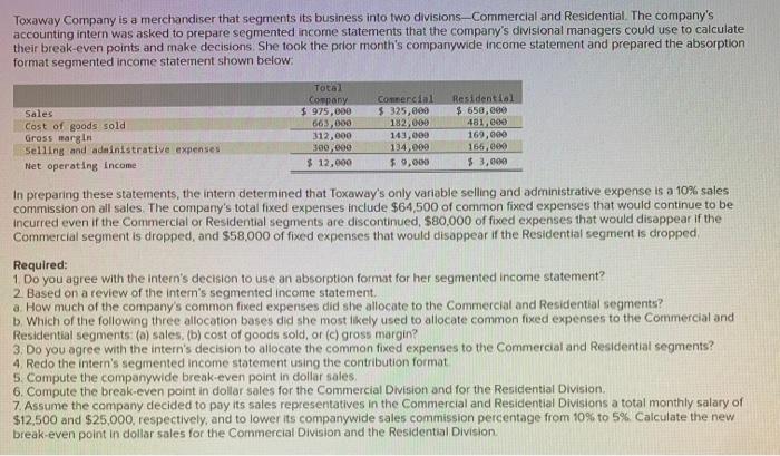 Solved Redo the intern's segmented income statement using | Chegg.com