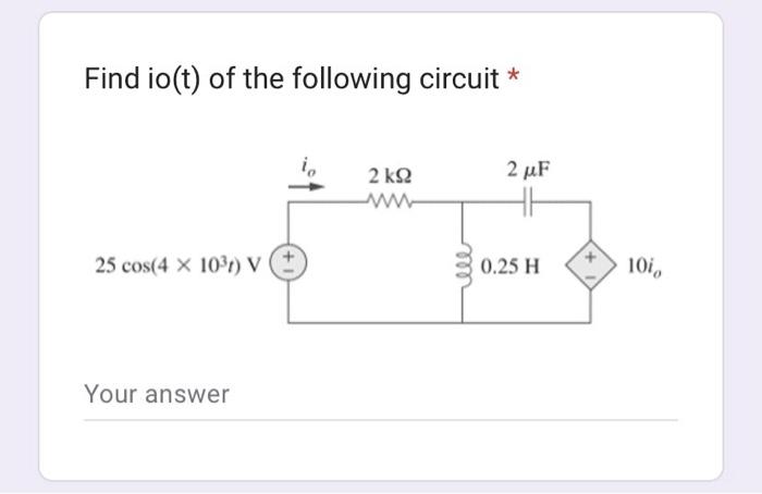 Find io(t) of the following circuit * | Chegg.com