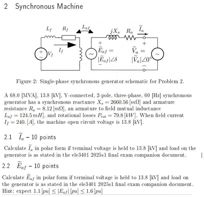Solved 2 ﻿Synchronous MachineFigure 2: Single-phase | Chegg.com