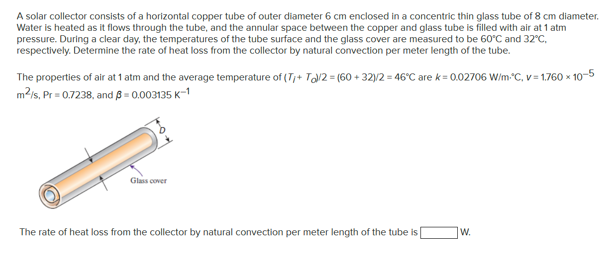 Solved A solar collector consists of ﻿a horizontal copper | Chegg.com