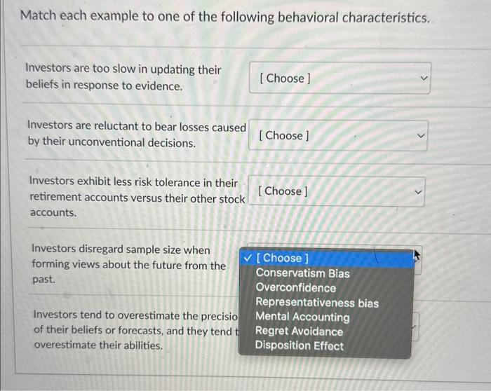 Solved Match each example to one of the following behavioral | Chegg.com