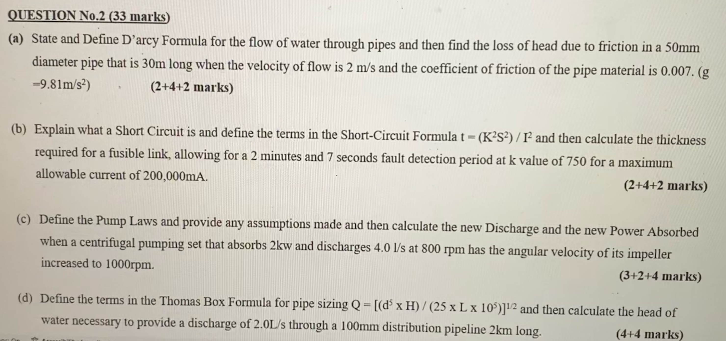 Solved QUESTION No. 2(a) ﻿State and Define D'arcy Formula | Chegg.com