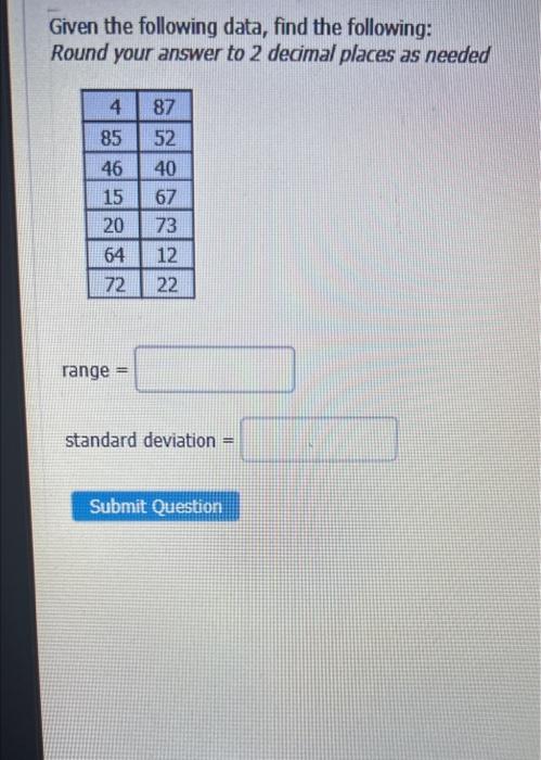Solved Given the following data, find the following: Round | Chegg.com