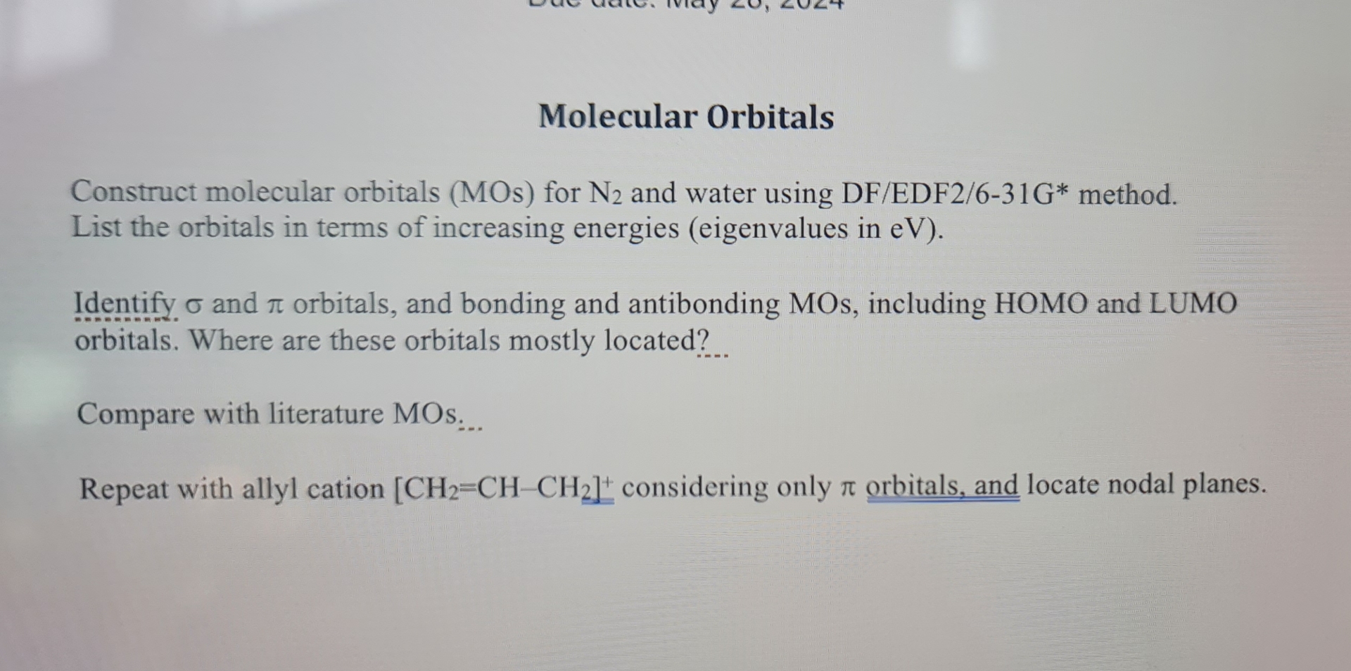 Solved Molecular OrbitalsConstruct molecular orbitals (MOs) | Chegg.com