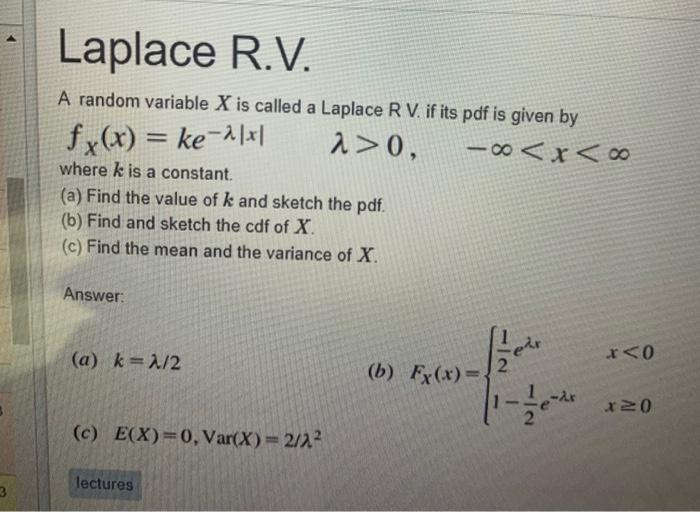 Solved A random variable X is called a Laplace RV. if its | Chegg.com