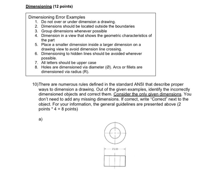 Solved Dimensioning (12 points) Dimensioning Error Examples | Chegg.com
