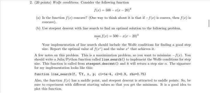 Solved 2. (20 points) Wolfe conditions. Consider the | Chegg.com