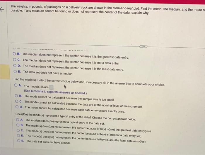 Solved The weights, in pounds, of packages on a delivery | Chegg.com