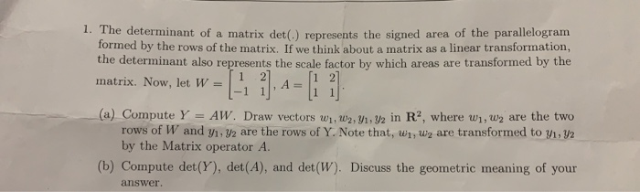 Solved 1. The determinant of a matrix det(.) represents the | Chegg.com