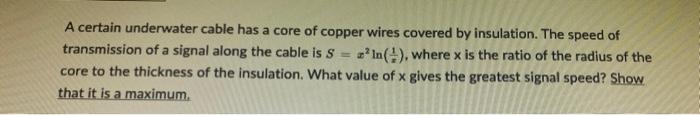 Solved A certain underwater cable has a core of copper wires | Chegg.com