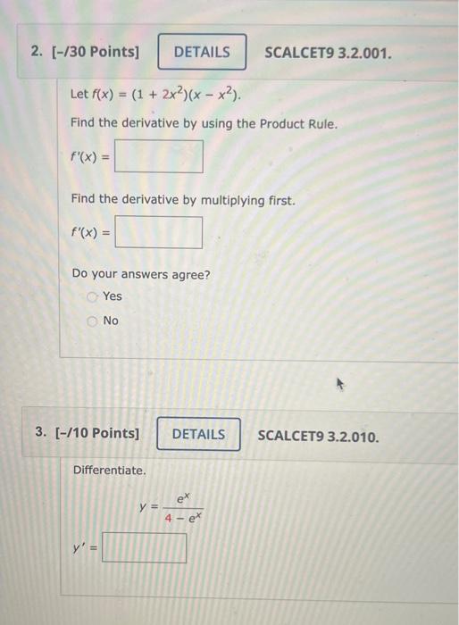 Solved Let f(x)=(1+2x2)(x−x2) Find the derivative by using | Chegg.com