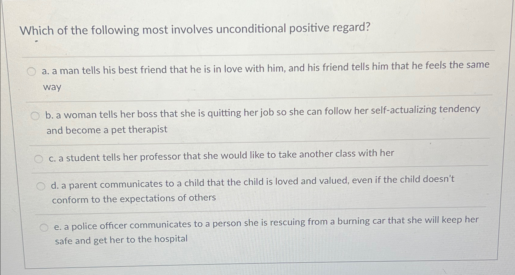 Solved Which of the following most involves unconditional | Chegg.com